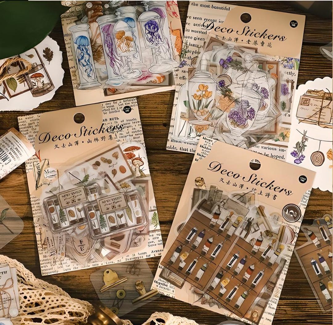 40 PET Stickers. Retro. Apothecary. Books. Botanical. Flowers. Artist ...
