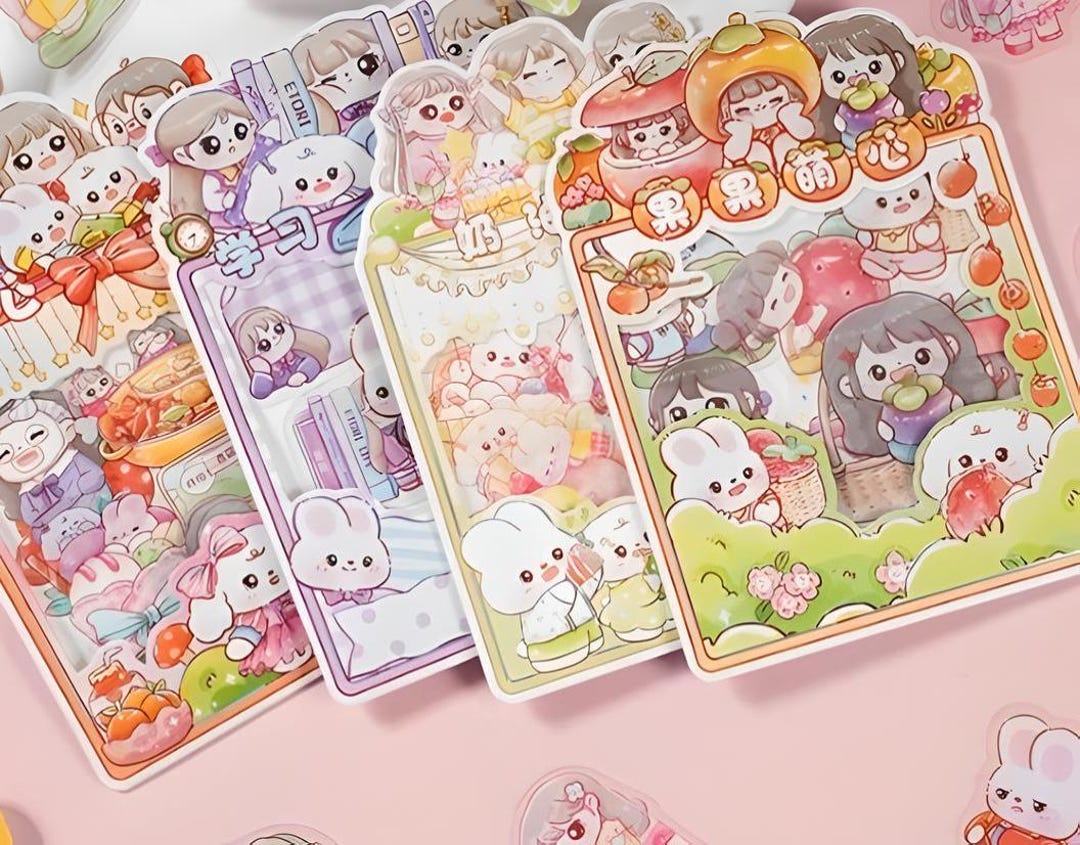 20, Kawaii, Cartoon, Rabbit, Girl, PET Stickers. Cakes. Desserts ...