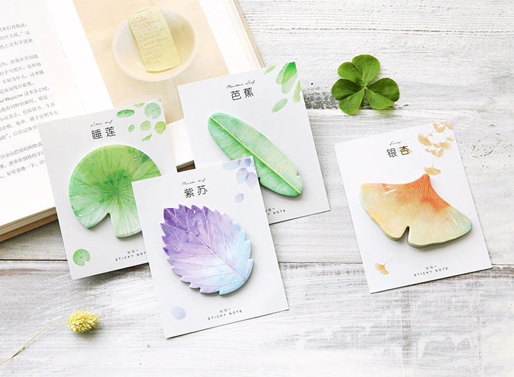 Sticky Notes With a Delicate Leaves Shape. Great for Memo in | Etsy