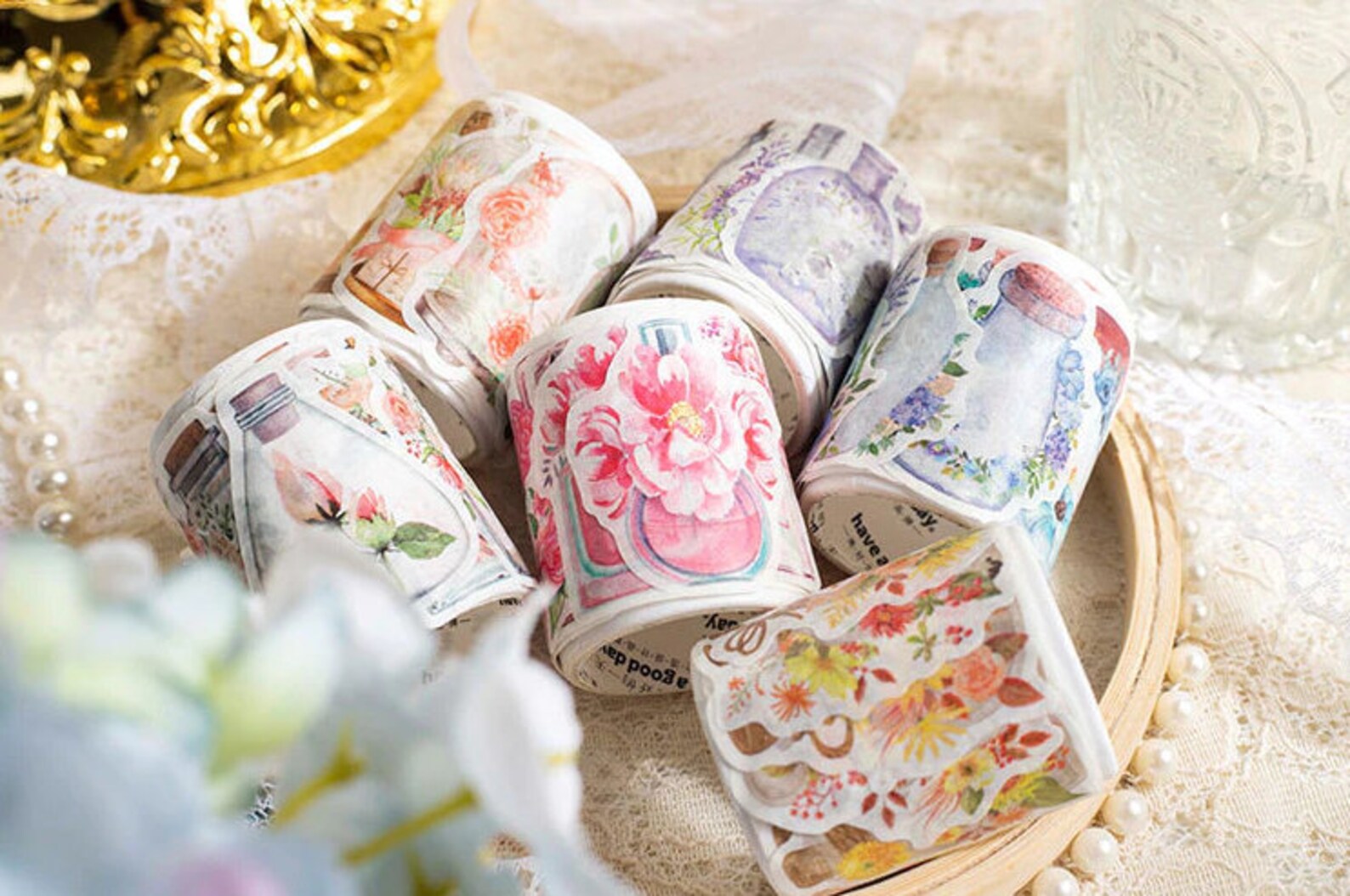 50 Washi Paper Stickers. Roll. Perfume Bottles. Flower Bottles ...