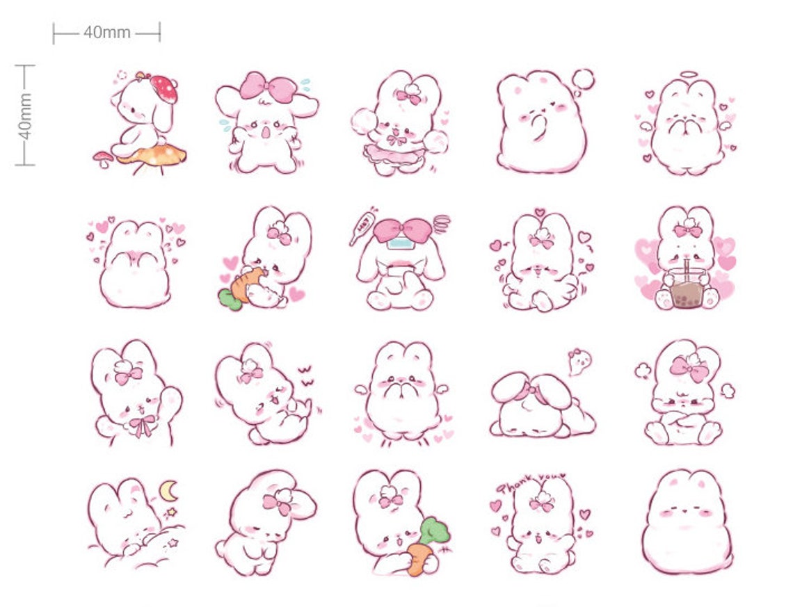 Kawaii Cartoon Baby Bunny Day Stickers Set. Scrapbooking - Etsy