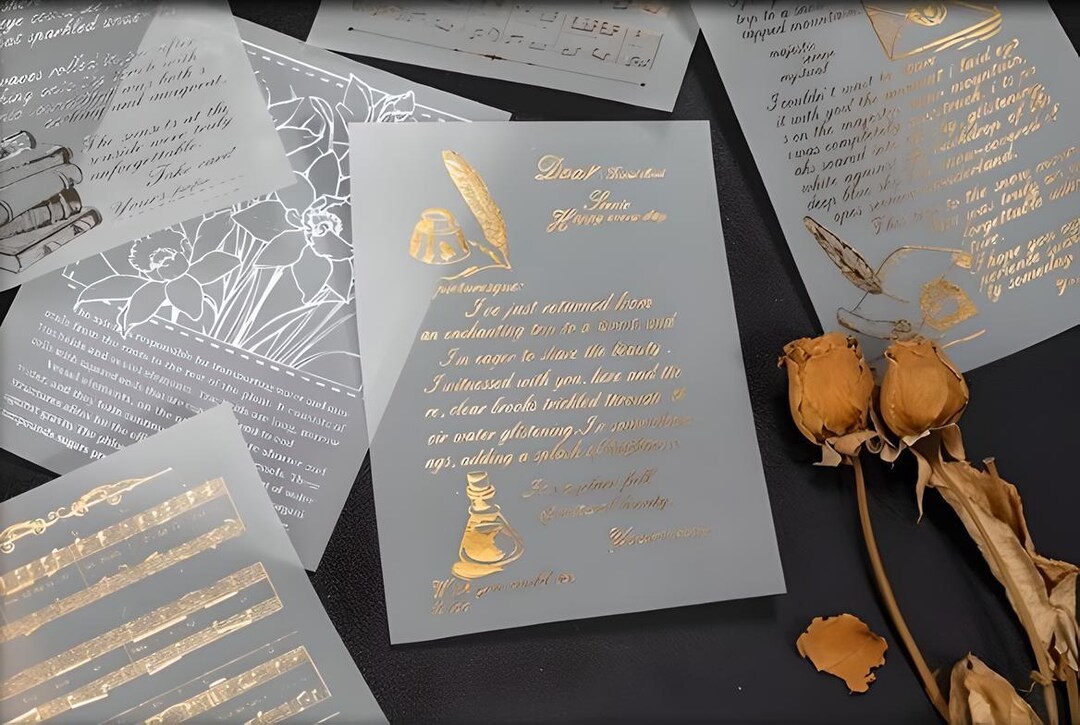 10 Gold and Silver Foiled Vellum Paper Sheets. Handwriting. Script ...