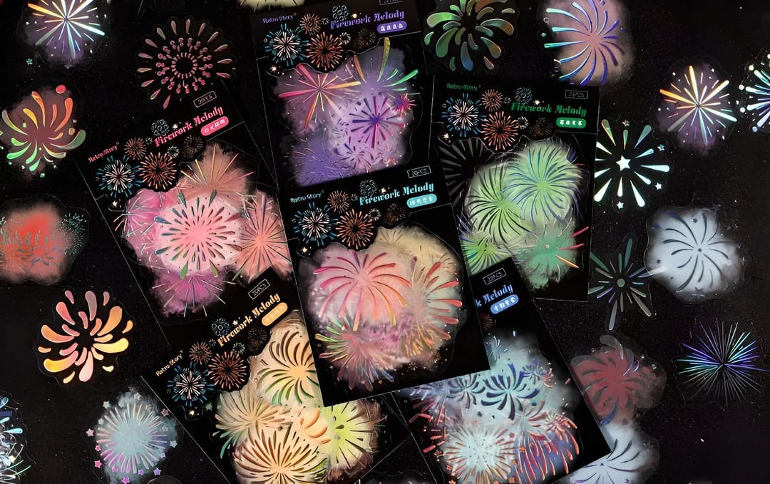 Silver Foil, PET Stickers.. Fireworks. Celebration. Happy New Year ...