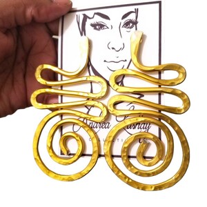 Very Large Swirl Earring, Gold Statement Earrings, Afrocentric, Juneteenth, Aluminum Earrings ...