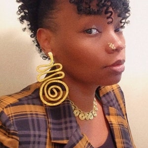 Very Large Swirl Earring, Gold Statement Earrings, Afrocentric, Juneteenth, Aluminum Earrings ...