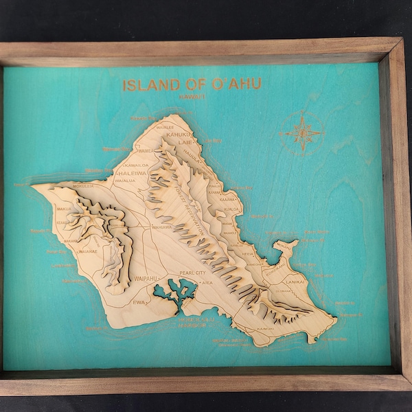 Map of Oahu - Etsy