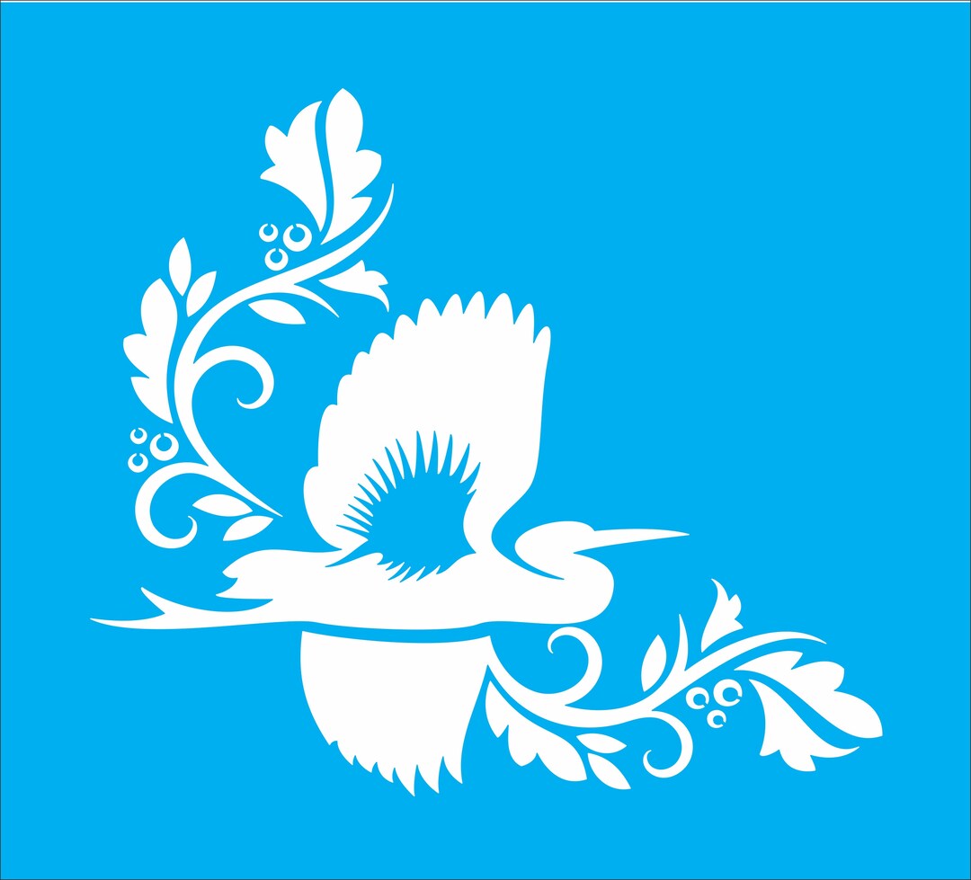 Heron Bird Flourish With Banch Stencil - Reuseable Stencil - Bird ...