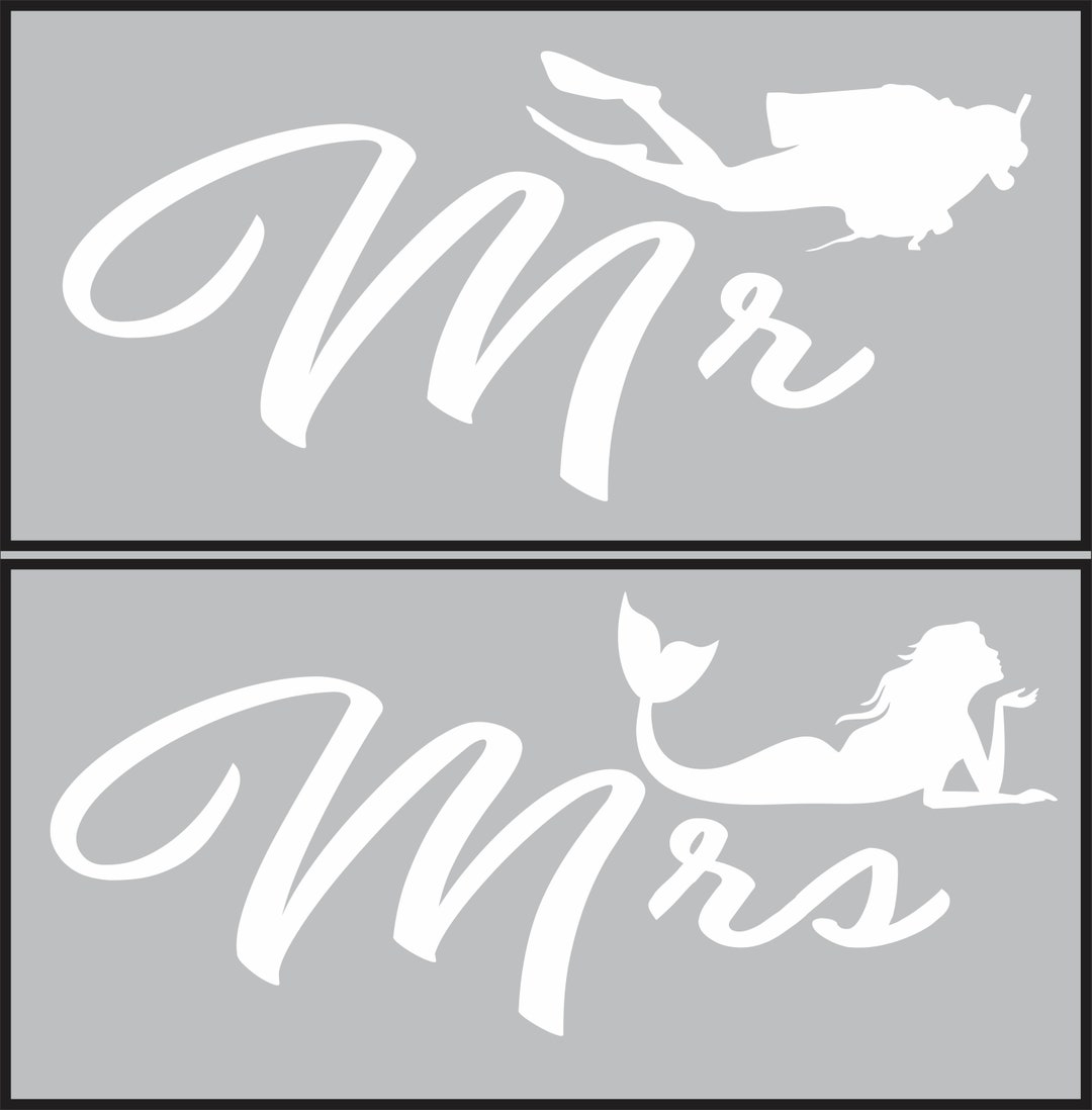 Mr. and Mrs. Wedding Sign Stencils With Scuba Diver and Mermaid ...