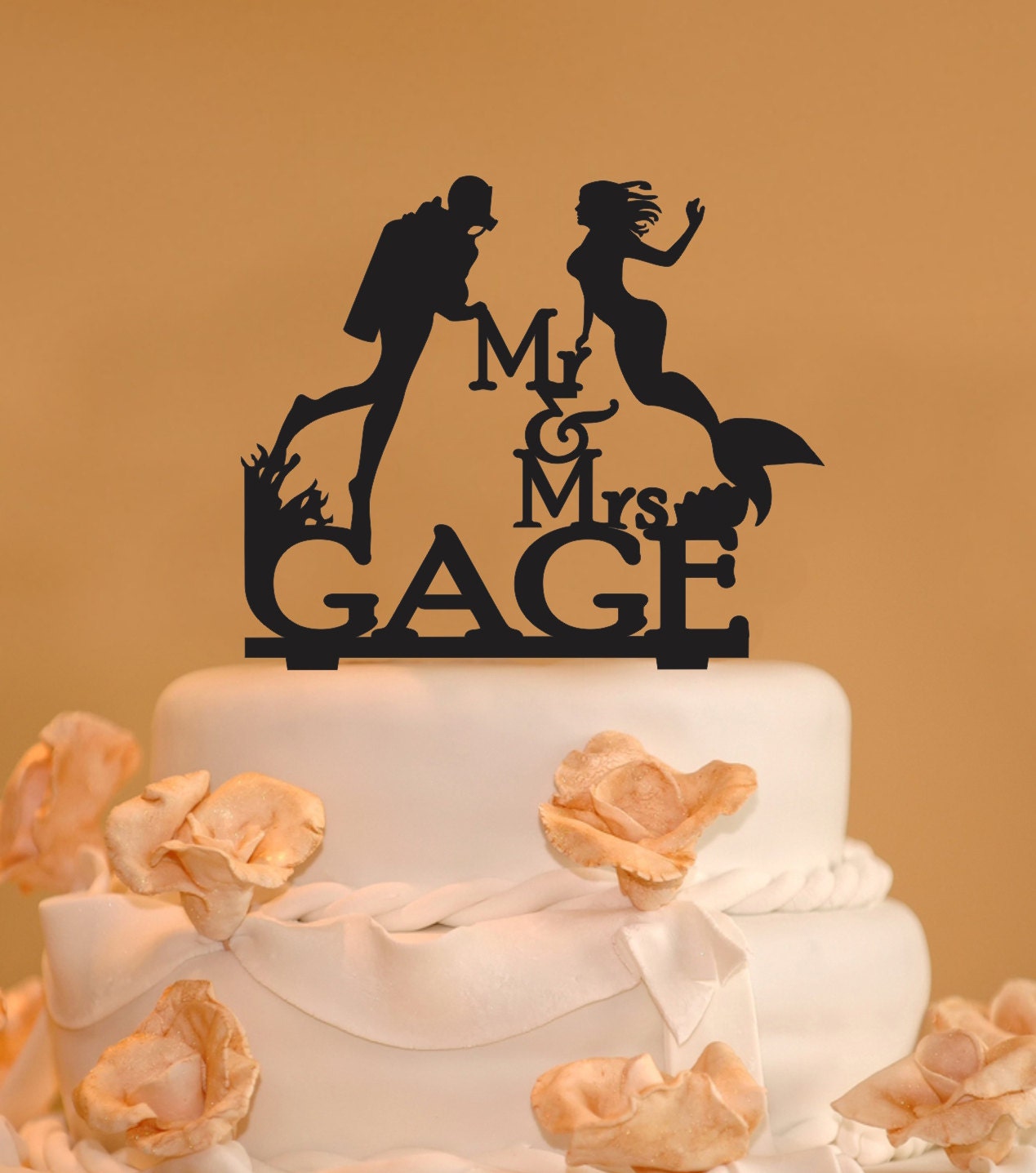 Custom Mr. & Mrs. Wedding Cake Topper With Scuba Diver and Mermaid and ...