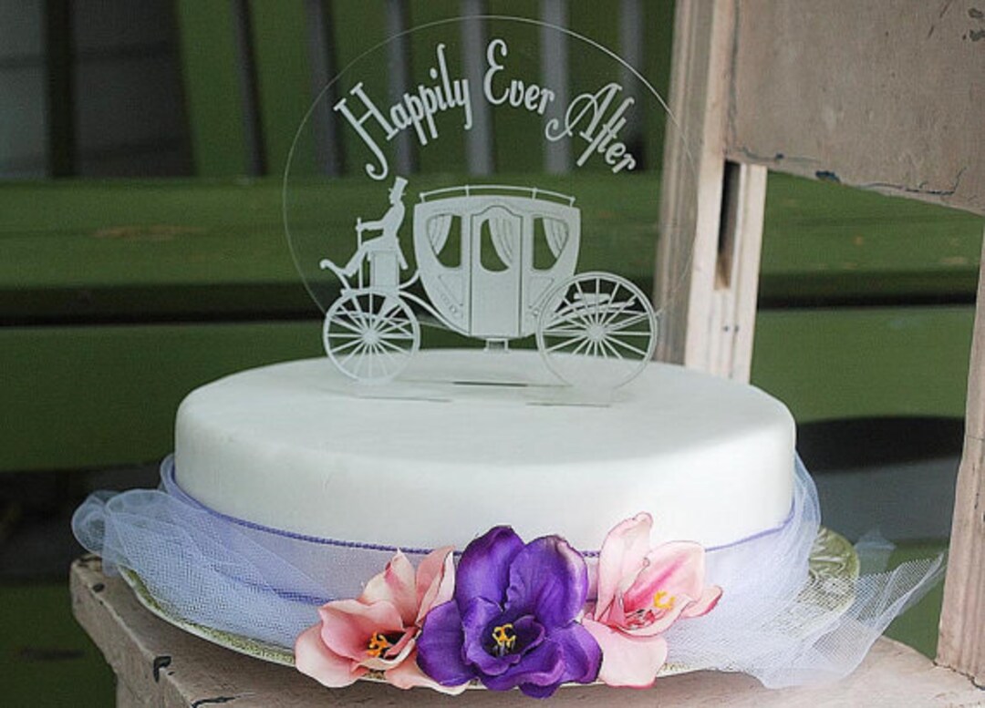 Happily Ever After With Carriage Cake Topper - Engraved Happily Ever ...
