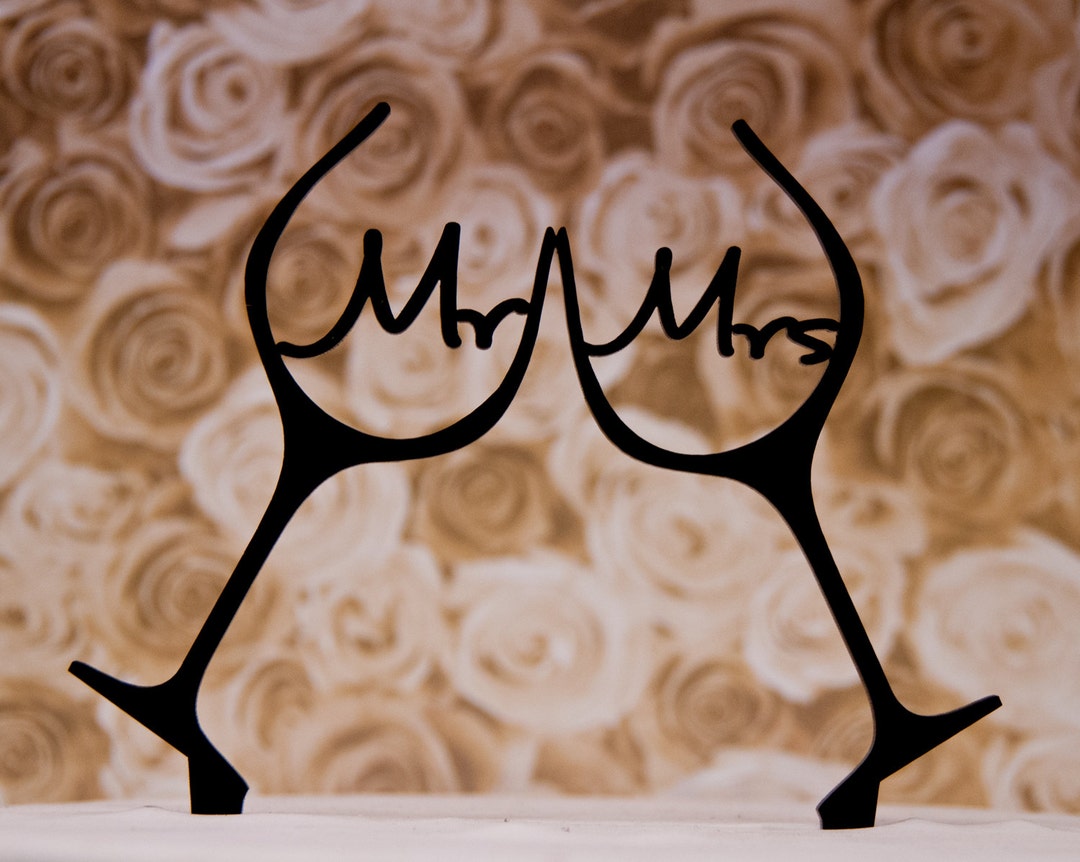 Toasting Wine Glasses Wedding Cake Topper - Mr. and Mrs. Inside ...