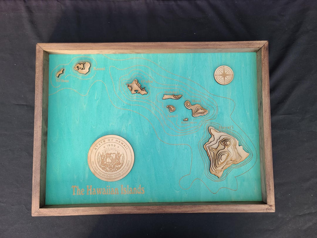 Laser Engraved 3D Wood Map of the Hawaiian Islands - Framed Hawaii ...