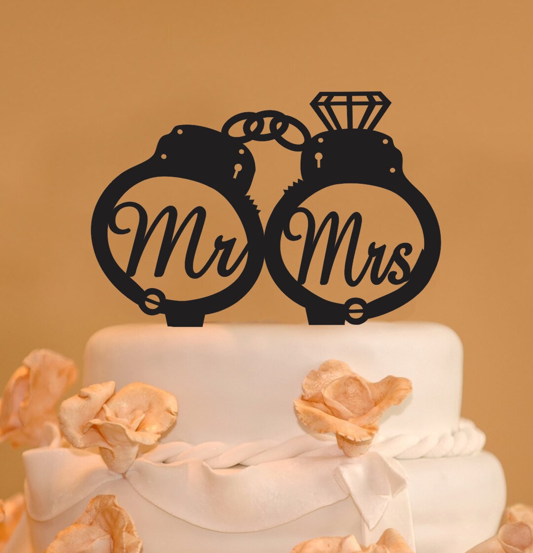 Handcuffs Wood Wedding Cake Topper, Mr. and Mrs. Handcuffs Wedding Cake ...