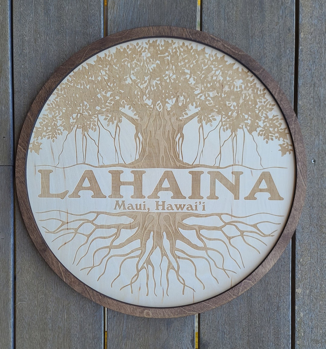 Lahaina Hawaii, Maui Banyan Tree Round Laser Engraved Sign. Round Laser ...