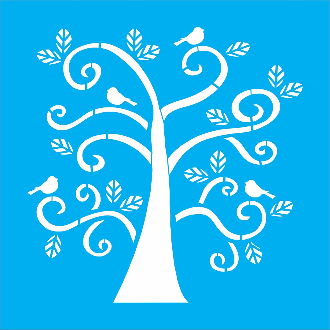 Blue Bird Tree Stencil - Reuseable Stencil - Tree Stencil - Bird ...