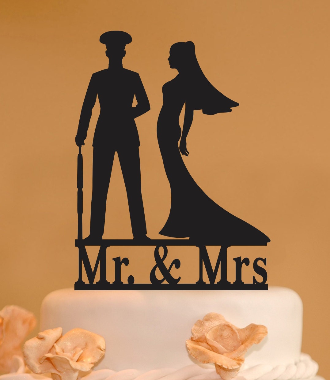 USMC Mr. and Mrs. Wood Wedding Cake Topper Marine and Bride | Etsy