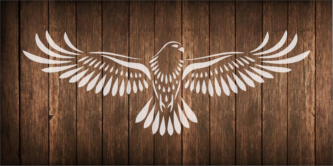 Hawk With Turned Head in Flight Stencil, Flying Bird Stencil - Eagle ...