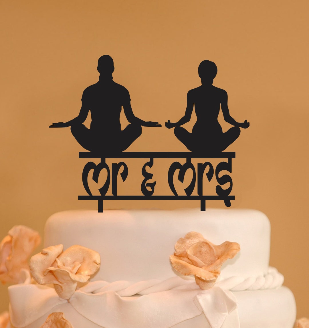 Mr and Mrs Yoga Wedding Cake Topper - Man and Woman Yoga Lotus Cake ...
