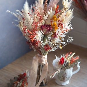 Large Rust Orange Dry Flower Wedding Bouquet "sunset Haze"/buttonhole ...