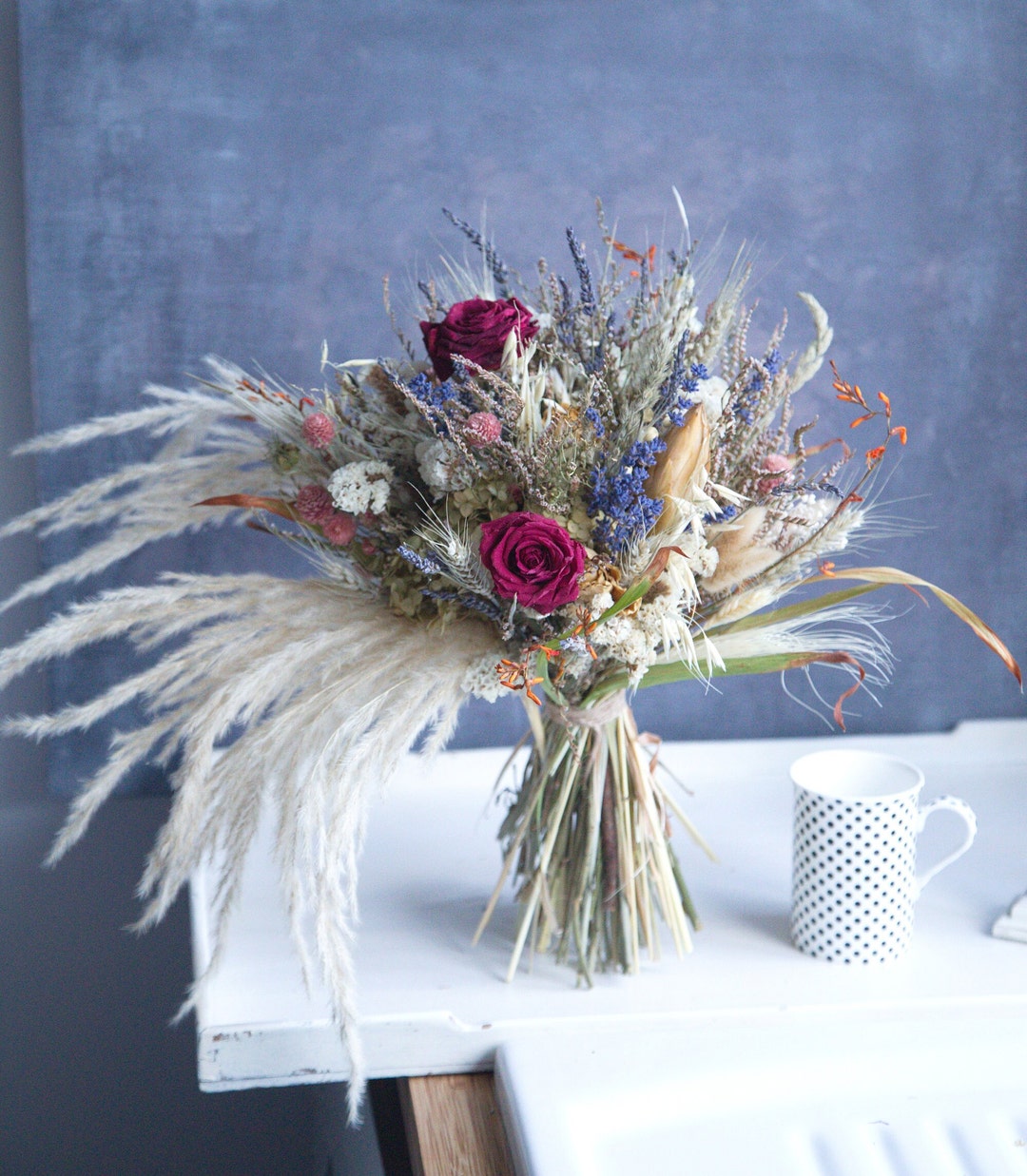 Large Dried Flower Bouquet: Rustic Wedding Bridal Decor - Etsy