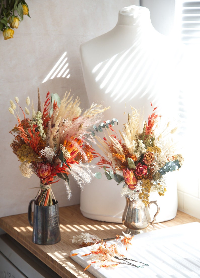 Ramo de flores secas Sunset Haze: Decoración rústica para mesa de boda ...