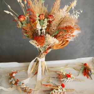 Large Rust Orange Dry Flower Wedding Bouquet "sunset Haze"/buttonhole ...