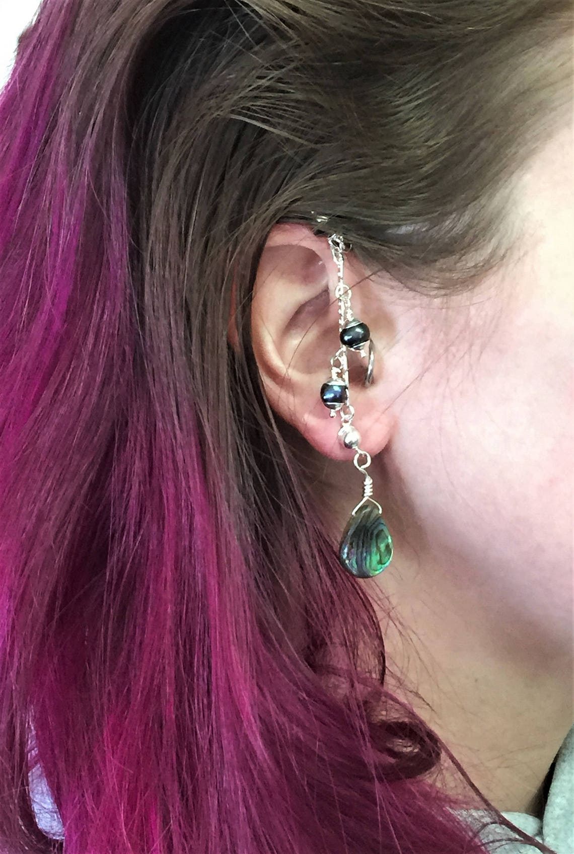 Mati ( Matilu) Ear Chain, Earring and Black Freshwater Pearl Necklace ...