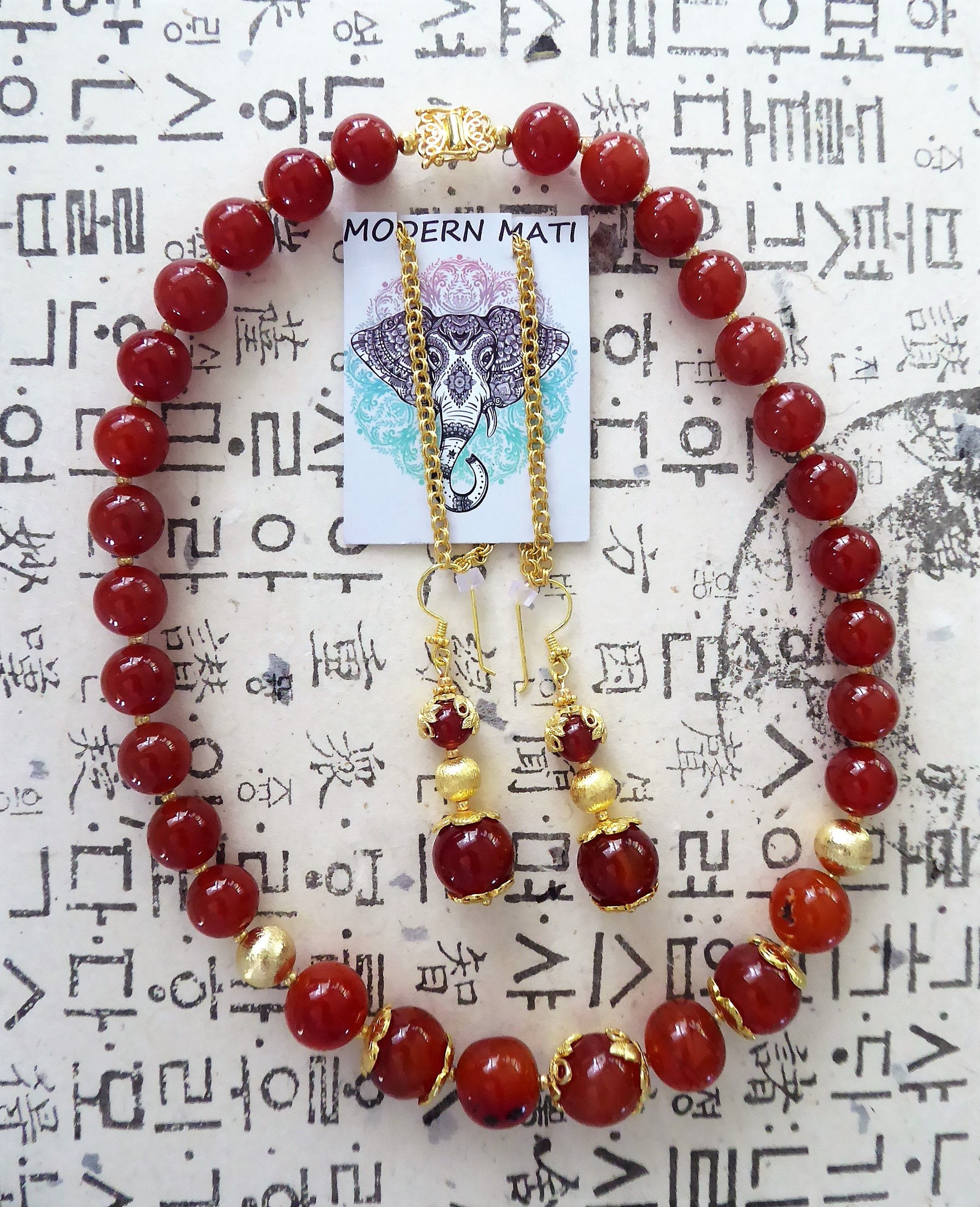 18k Gold Filled Beads and Matilu Earchain Deep Red - Etsy