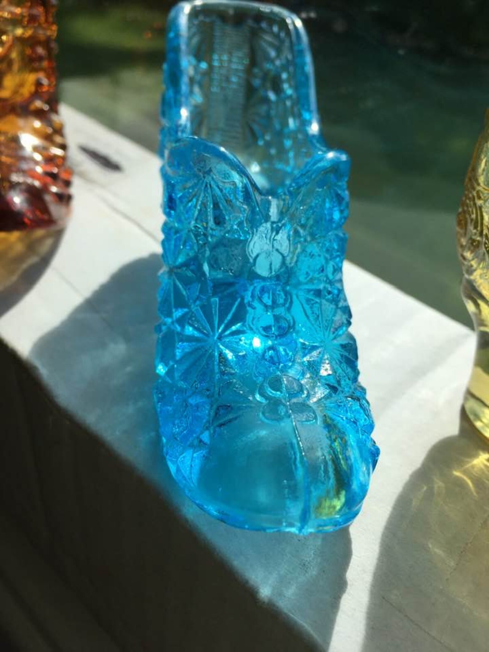 Amazing Vintage Collectible Fenton Carved Shoes Orange Amberina Hobnail ...