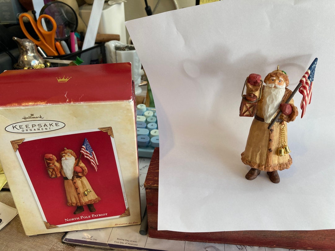 North Pole Patriot Santa With American Flag Christmas Ornament - Etsy