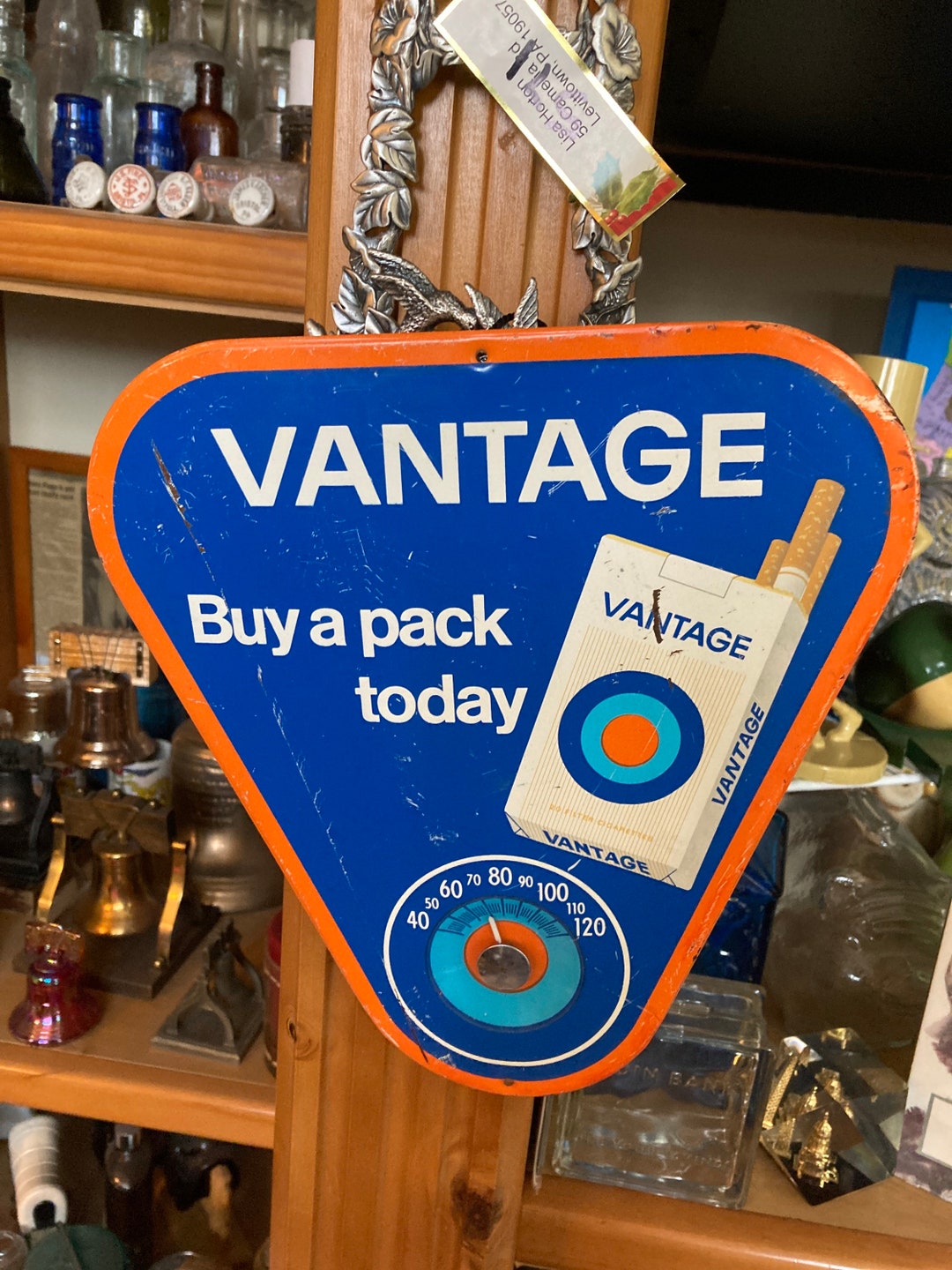 Metal Cigarette Sign With Working Thermometer Vantage Cigarettes Great ...