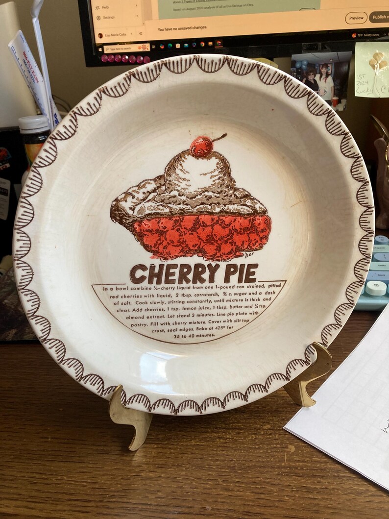 Vintage Collectible Recipe Cherry Pie Plate - Etsy