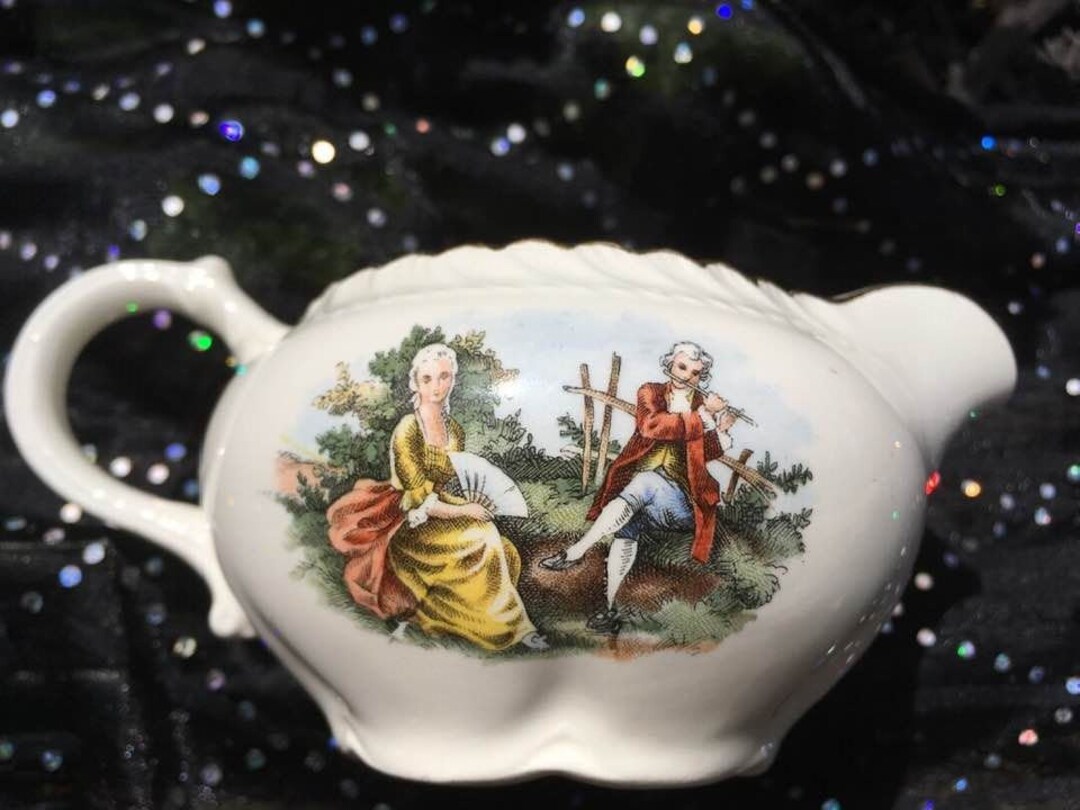 Vintage Creamer Pitcher: Double Sided Flute Player, 22kt Gold Trim - Etsy