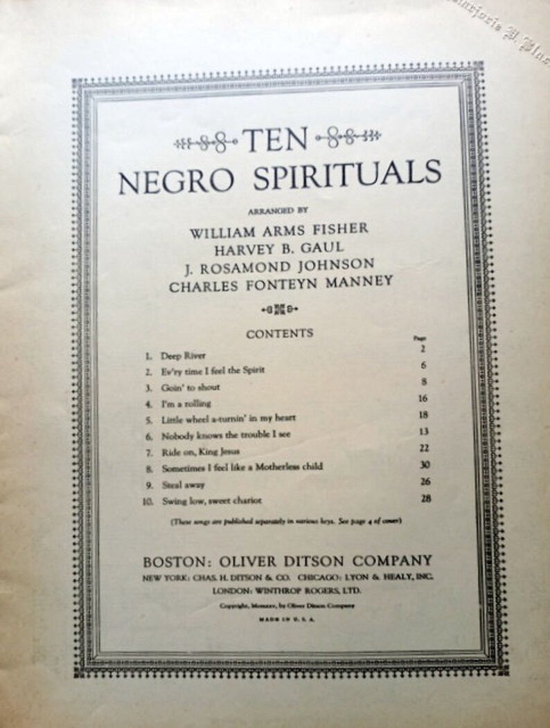 Original Vintage Sheet Music 1925 Ten Negro Spirituals in Song Form ...