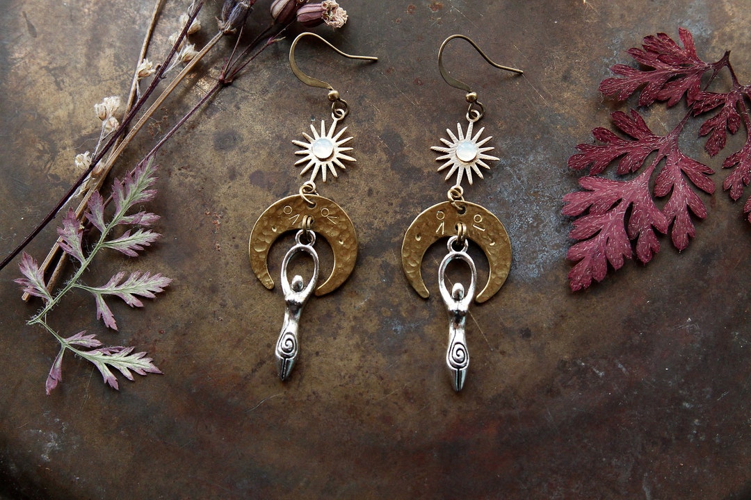 Earrings light Goddess Crescent Moon Earrings Moon Goddess Sun Spirit ...