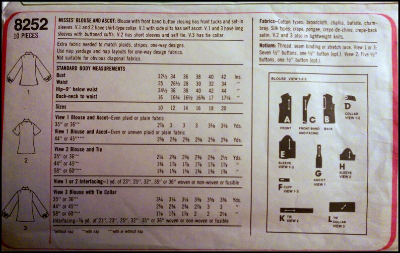 Simplicity 8252 Misses' Blouse and Ascot Bust 36 - Etsy