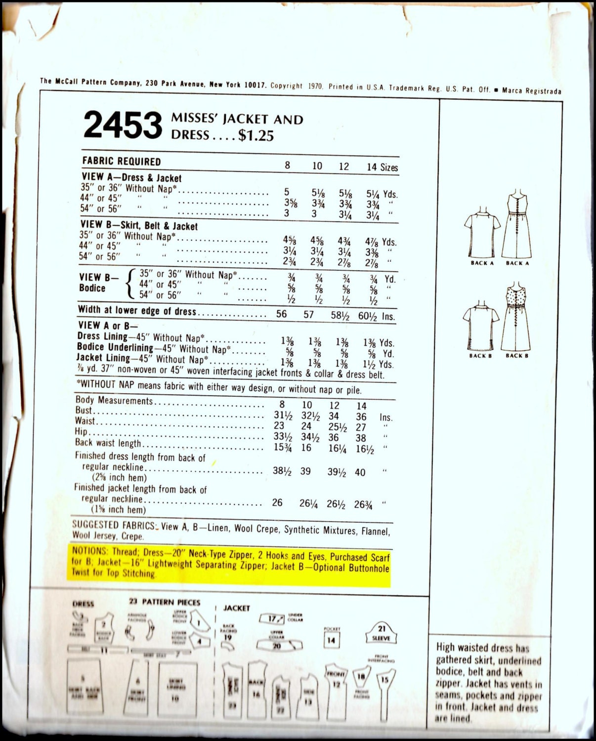 Mccall's Designer Collection N/ 2453 Jacques Tiffeau Misses' Jacket and ...