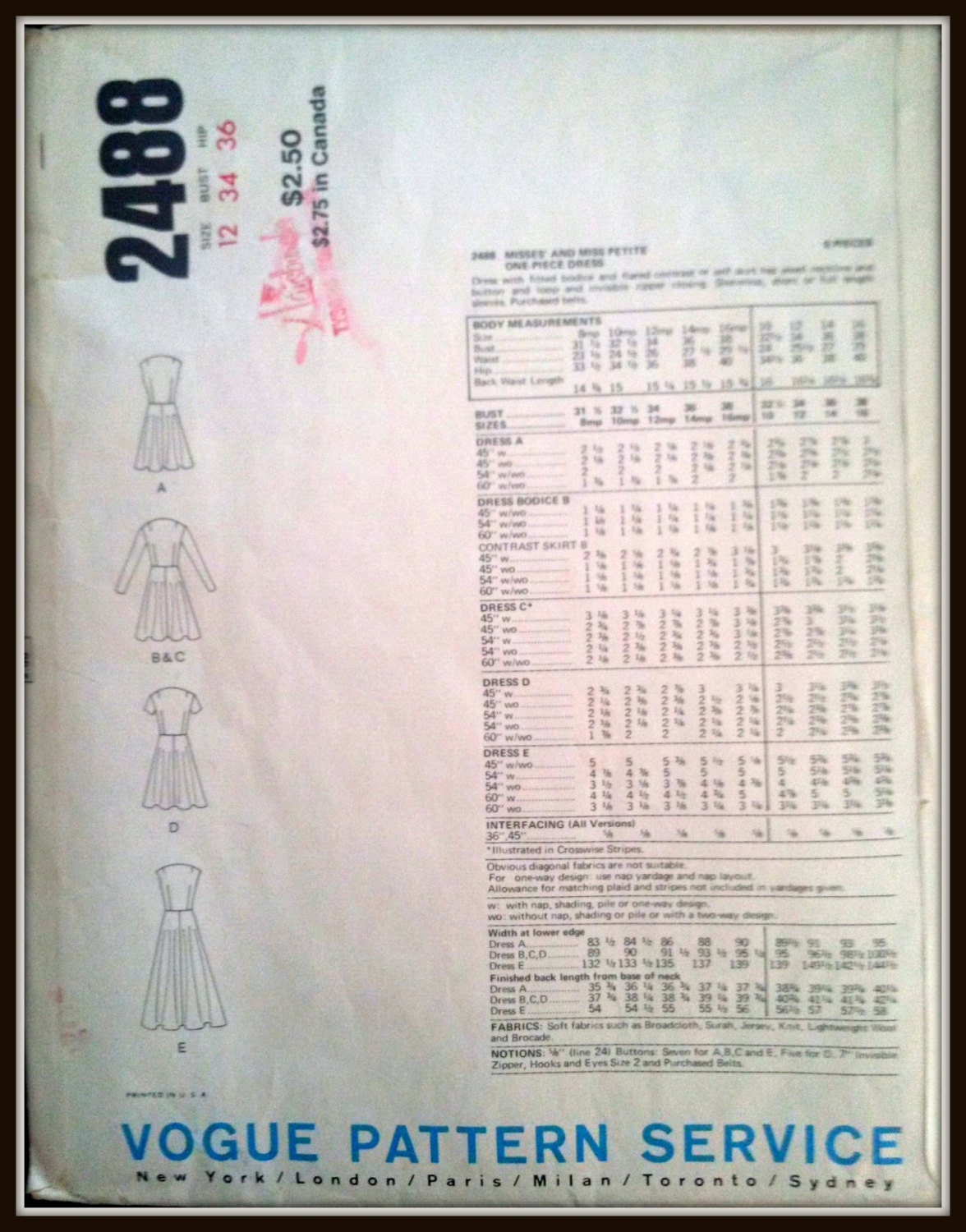 Vogue's Basic Design 2488 Misses' and Misses' - Etsy