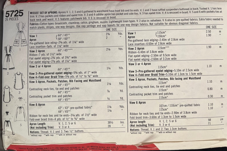 Simplicity 5725 Misses Set of Aprons. One Size. UNCUT - Etsy