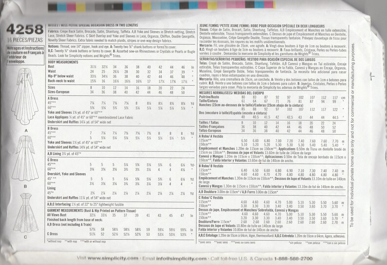 Simplicity 4258 Misses'/ Miss Petite Special Occasion - Etsy