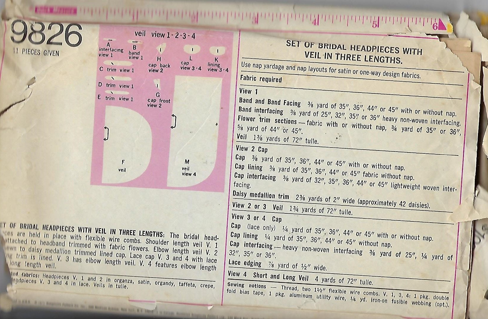 Simplicity 9826 Set of Bridal Headpieces With Veil in Three Lengths - Etsy