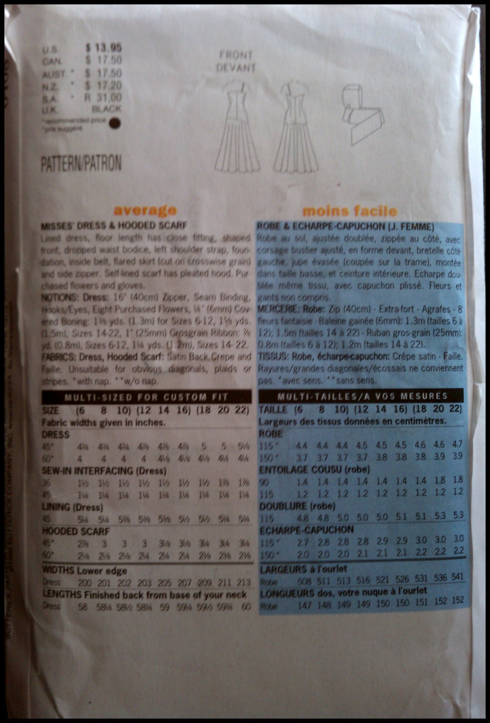 Butterick 6408 Misses' Dress and Hooded Scarf Size 12-16 - Etsy