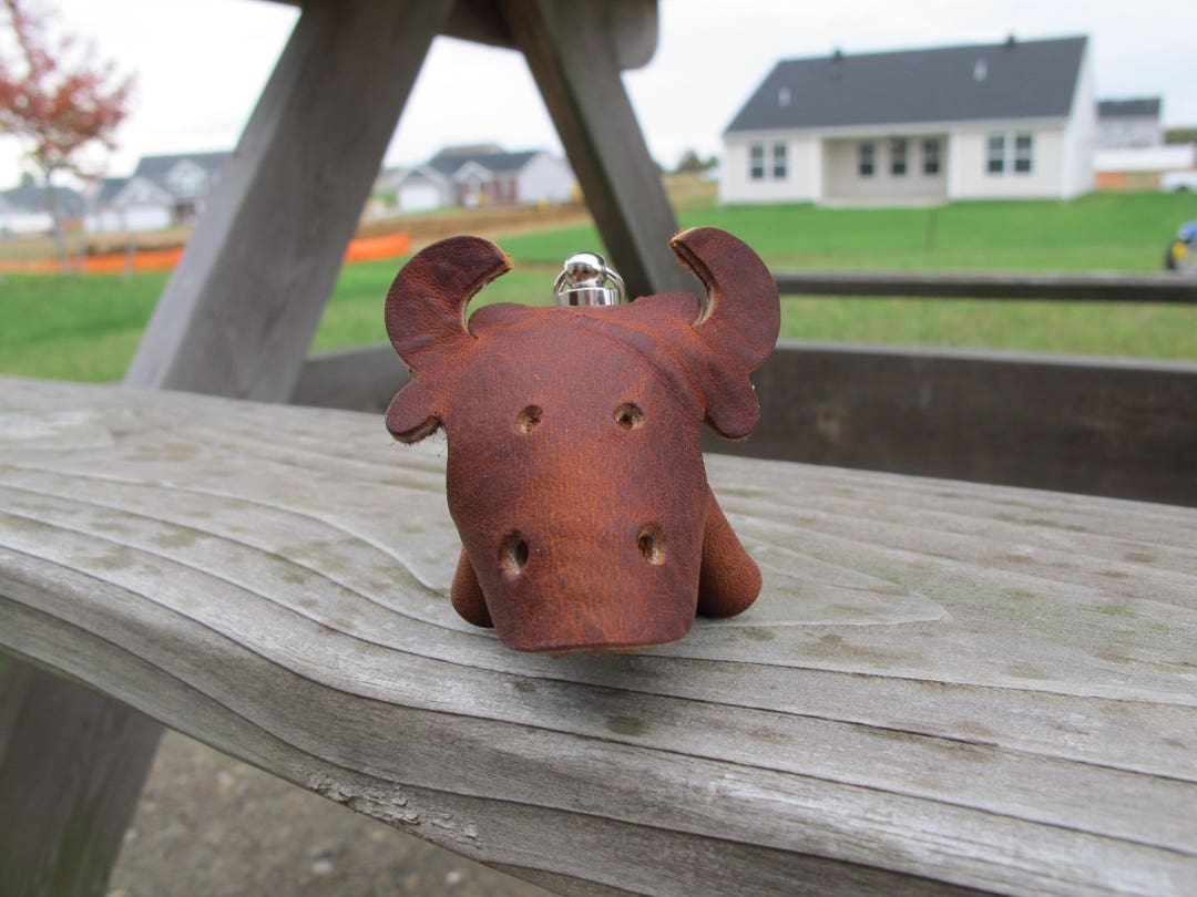 Leather Cow Bull Keychain Bag Fob Charm Animal Key-chain Brown - Etsy