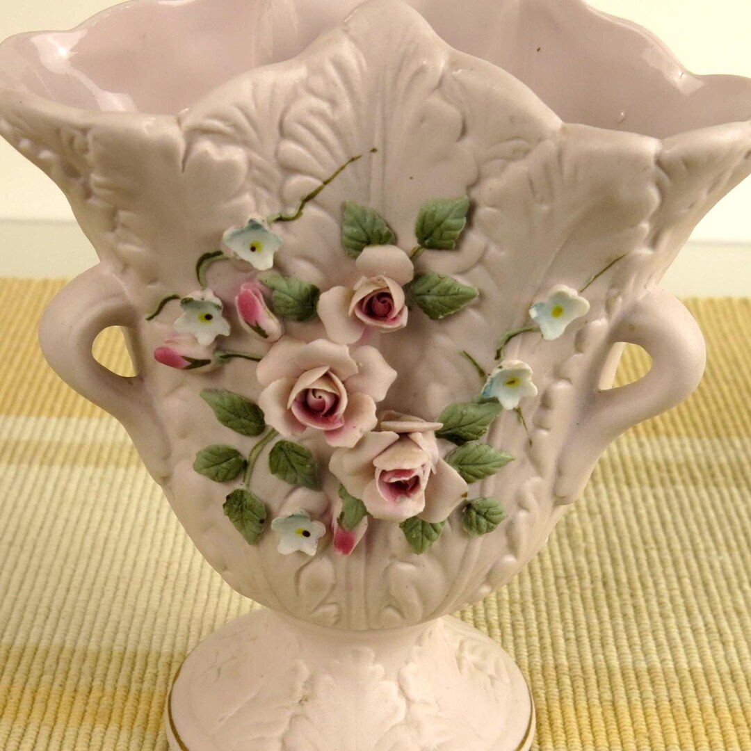 Vintage Pink Vase: 3D Flower, Kitschy Triangle Design - Etsy