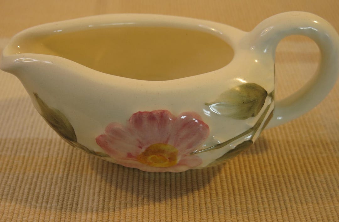 Vintage Ceramic Gravy Boat: Cream Color With Pink Flower, Brazil - Etsy