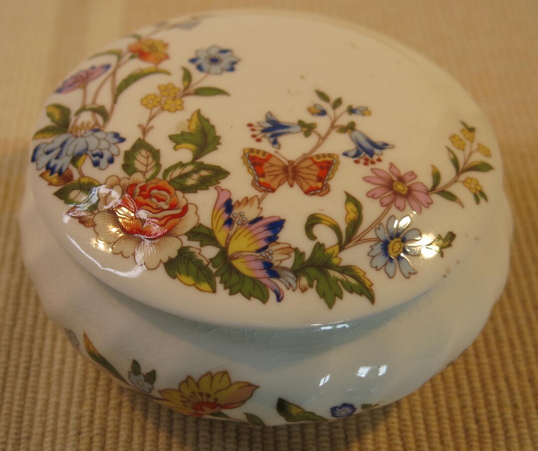 Aynsley Lidded Trinket Dish, Cottage Garden Pattern, Flowers and ...