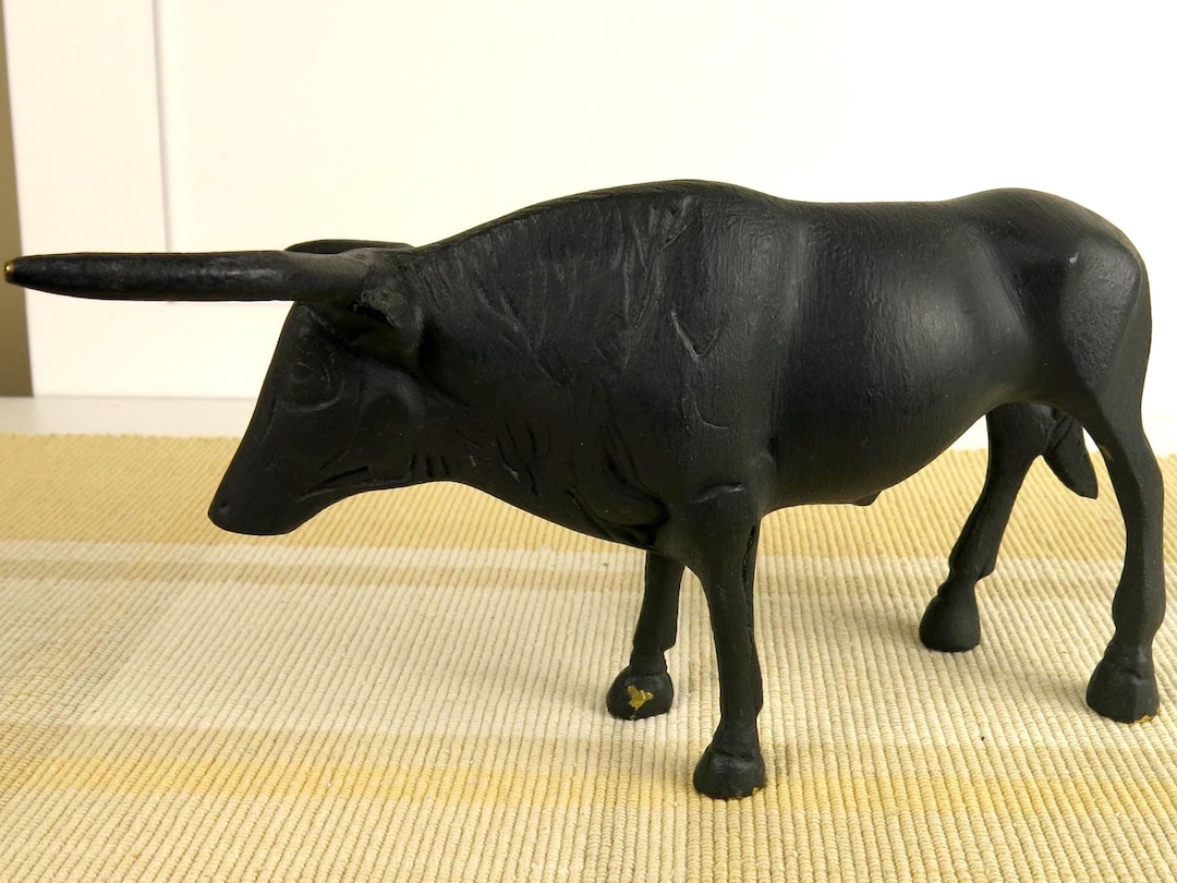 Vintage Solid Brass Bull / Oxen Statue Symbol of Strength Painted Black ...