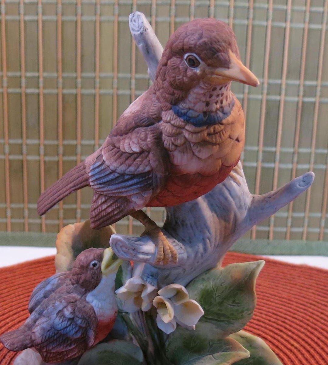 Vintage Porcelain Robin Bird Figurine: Mother Feeding Baby, 8" Tall - Etsy
