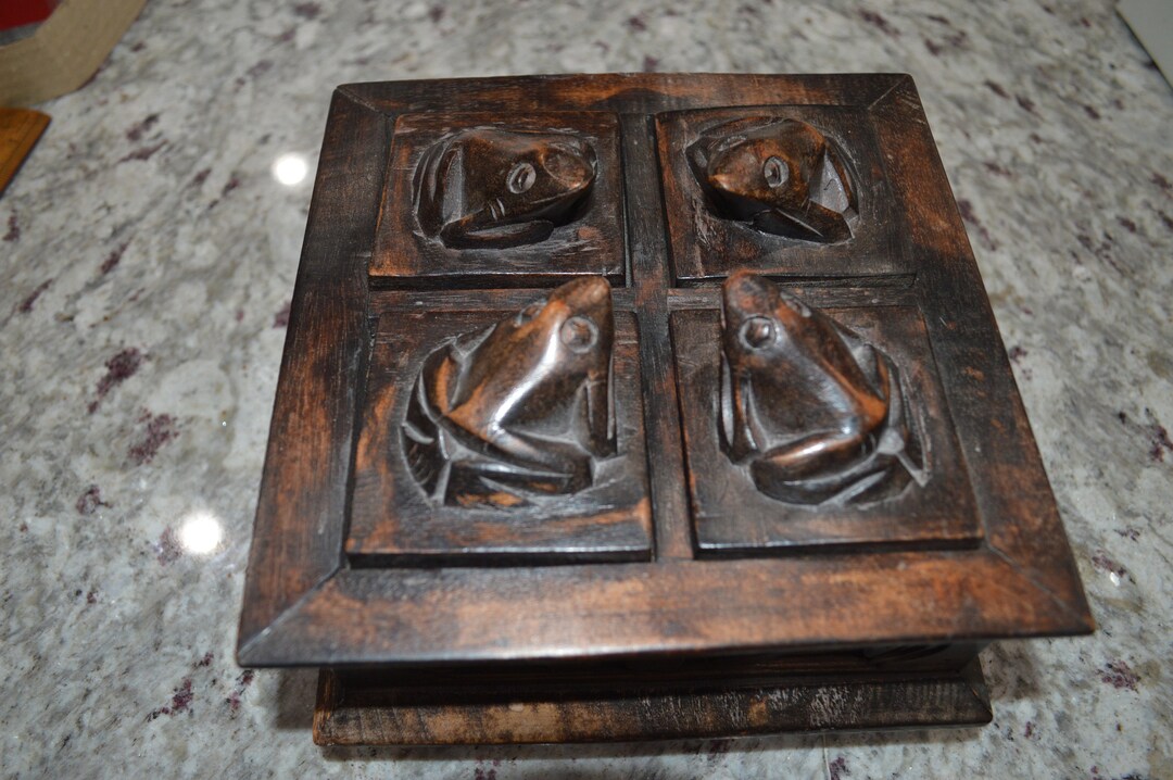 Rare & Unusual Wooden Trinket Box With 4 Slots W 4 Frog Handles - Etsy