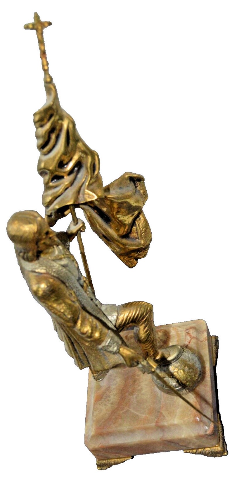 Bronzed Rare Conquistador Statue, Hand-made, Foot on Globe, Sword ...